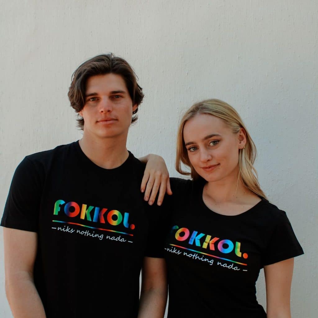 T-SHIRT UNISEX - SWART - REËNBOOG - fOKKOL